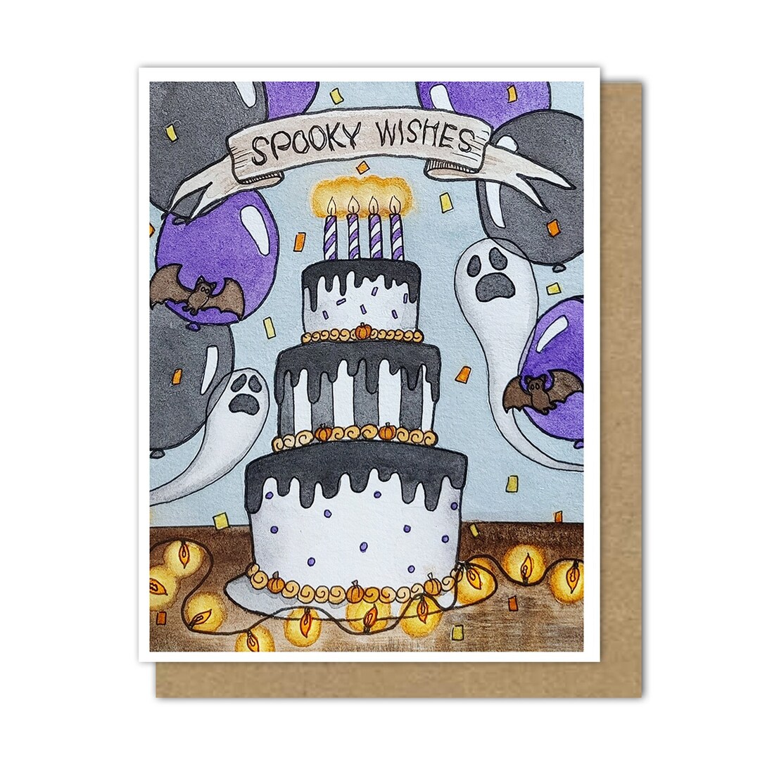 Halloween Birthday Card blank, Spooky Wishes, Birthday Card for ...