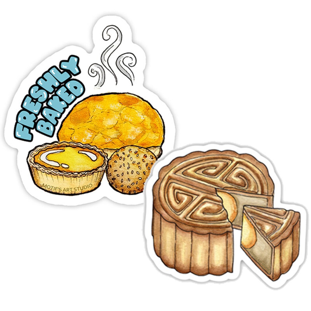 Mooncake Sticker, Dim Sum Sticker, (pineapple Top Bun, Egg Tart, and ...