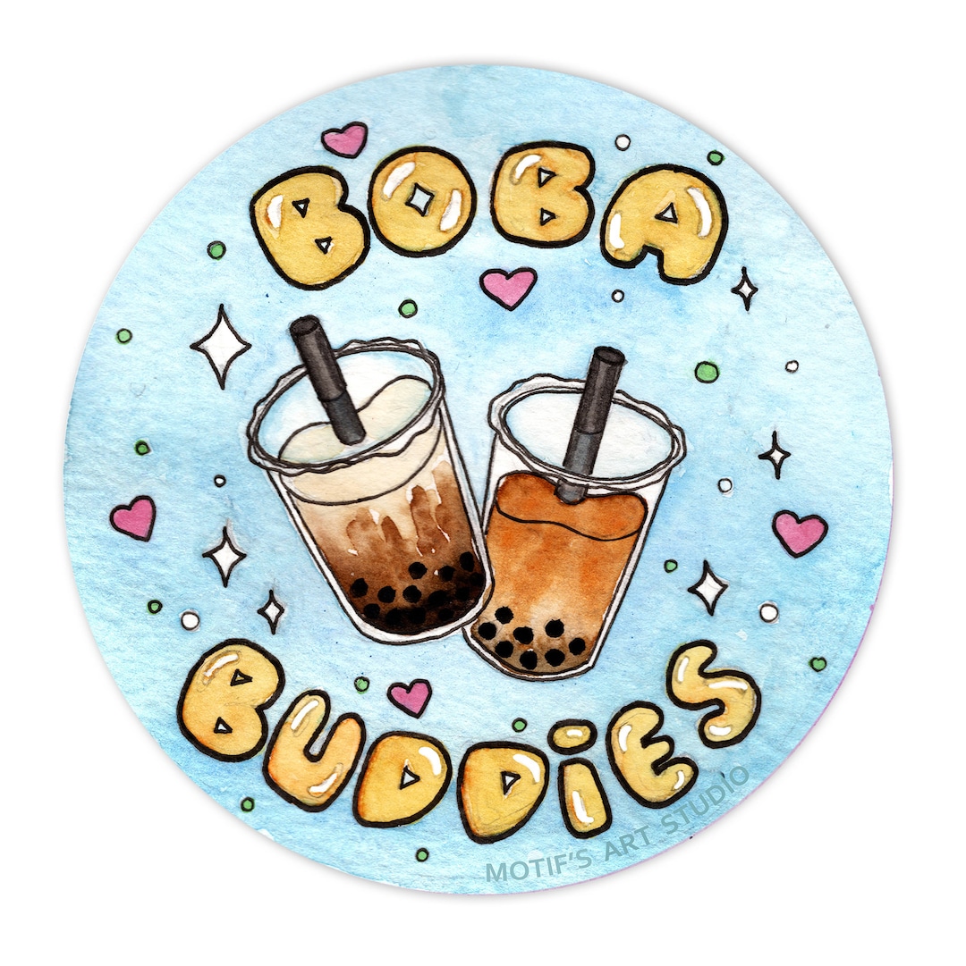 Boba Drink Sticker, Vinyl Sticker of Watercolor Painting, Thai Iced Tea ...