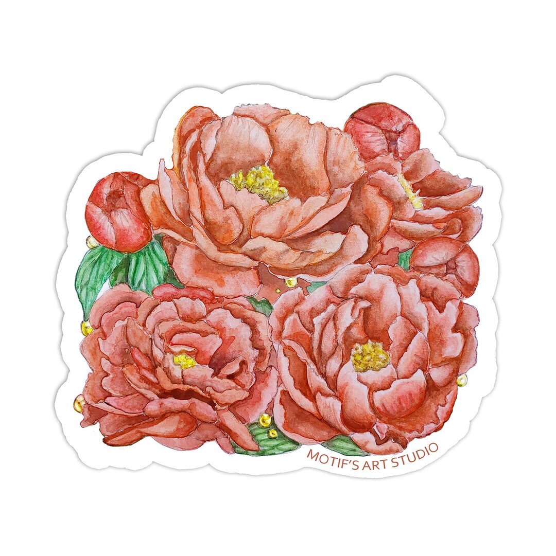 Red Peonies Sticker, Floral Illustration, Waterproof Vinyl Sticker - Etsy