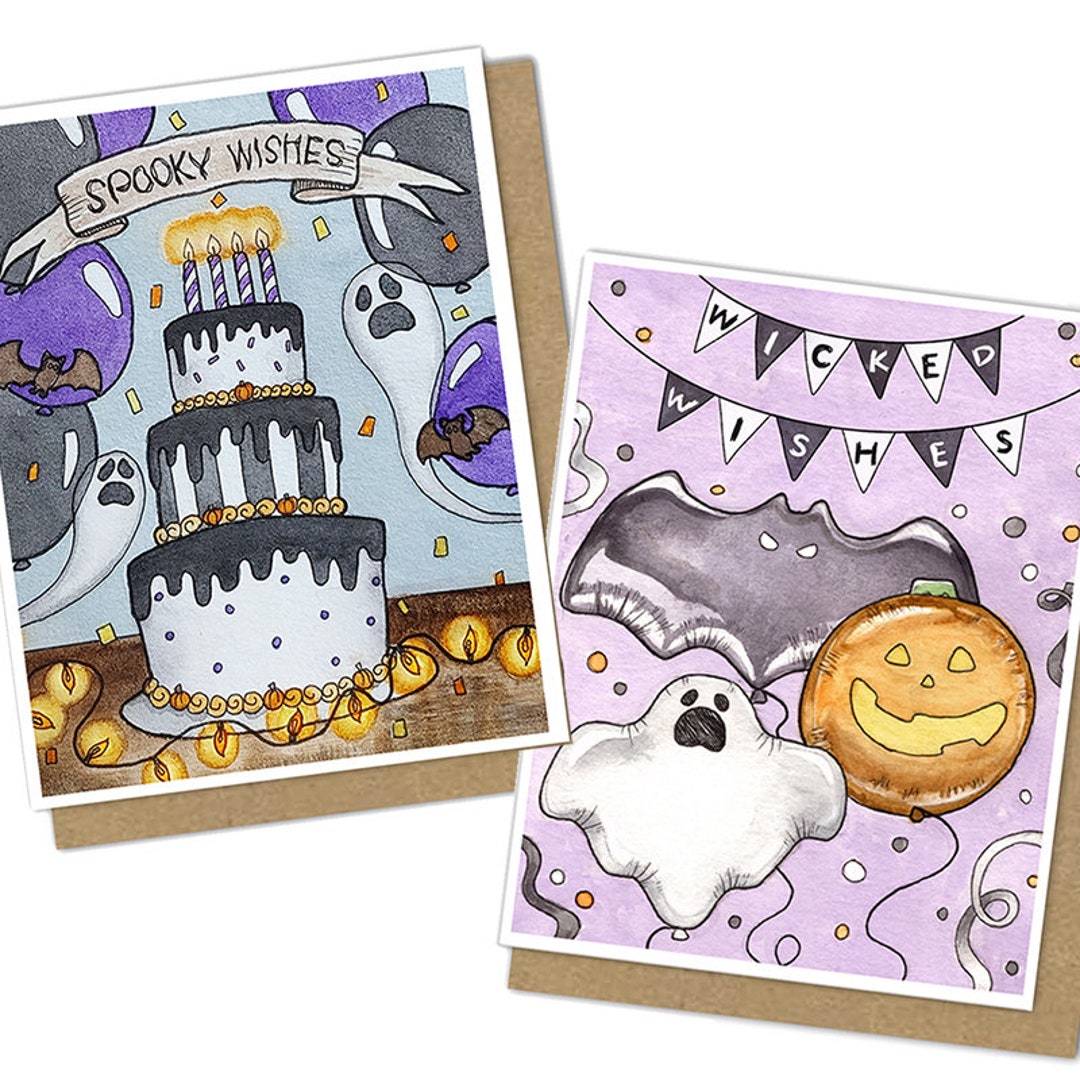 Halloween Birthday Card (blank), Spooky Wishes, Birthday Card for ...