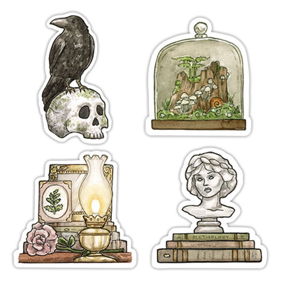 Odd and Unusual Stickers, Crow Sticker, Mushroom Sticker, Book Sticker ...