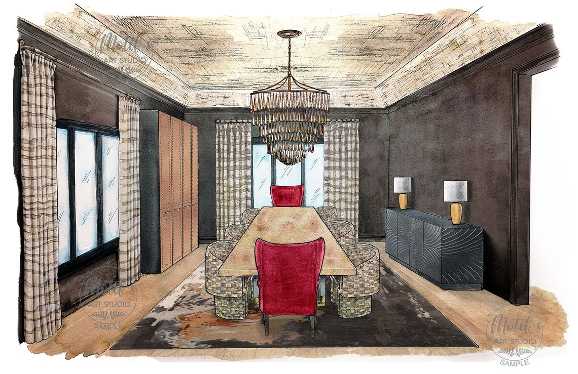 Custom Interior Rendering DIGITAL Drawing for Interior | Etsy
