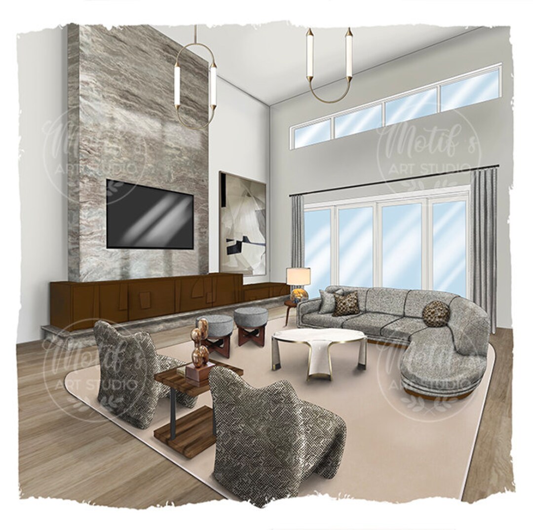 Custom Interior Rendering, DIGITAL Drawing for Interior Designers ...