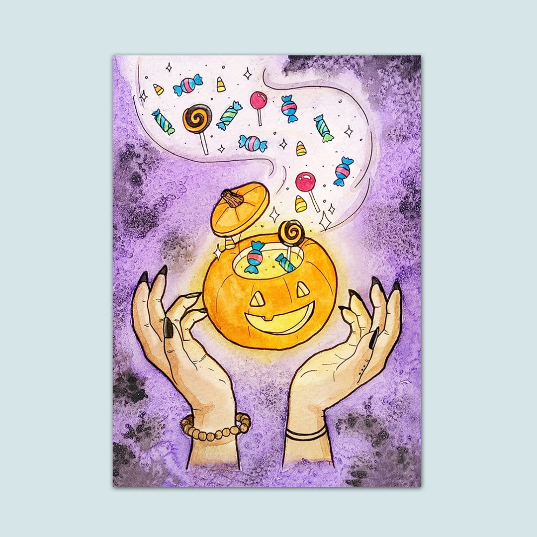 Halloween Witch Hands Painting, "trick-or-treat Witch" Watercolor ...