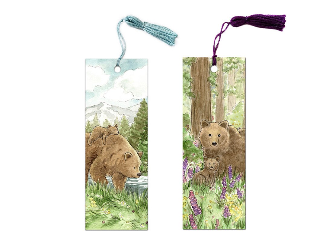 Bears With Wildflowers Bookmark, Bookmark With Tassel, Papa Bear, Mama ...