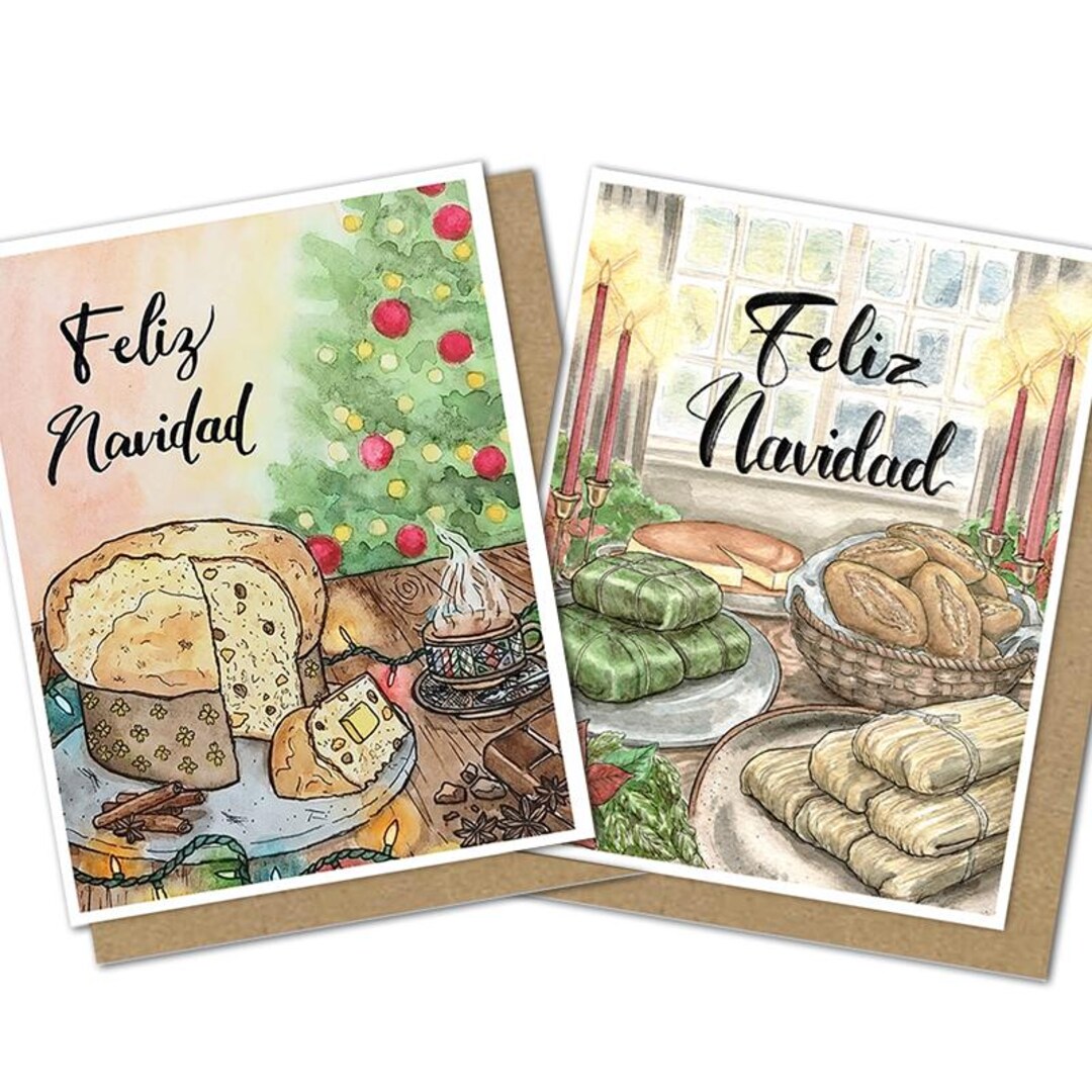 Tamales Card, Panettone Card, "merry Christmas" or "feliz Navidad ...