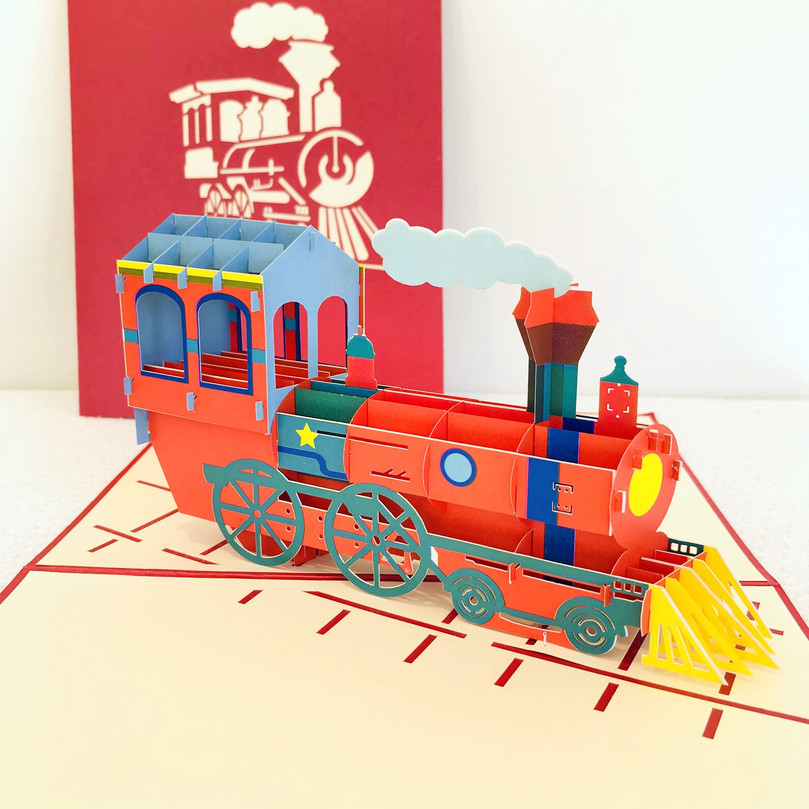 Red Steam Locomotive Pop up Card Pop up Train Card 3D - Etsy