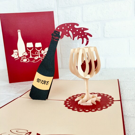 Wine Bottle and Glass Pop up Card Wine Bottle and Glass 3D | Etsy Australia