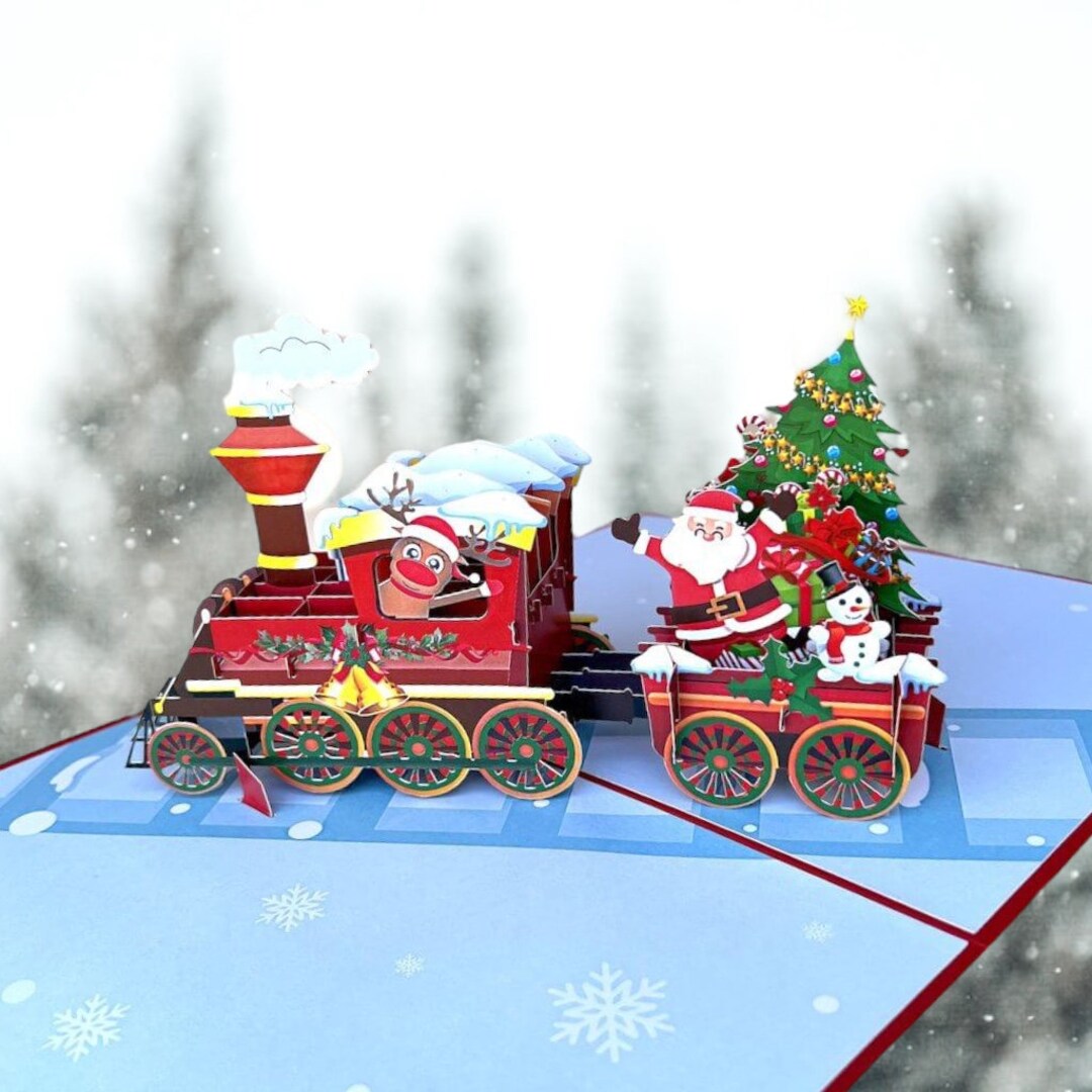 Christmas Santa Train Card, Christmas Pop up Card, Merry Christmas, 3D ...