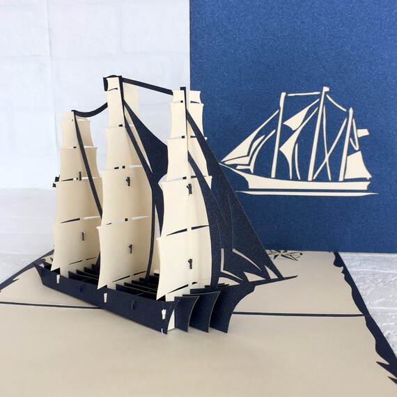 Blue White Sailing Boat Pop up Card Pop up Birthday Card 3D | Etsy