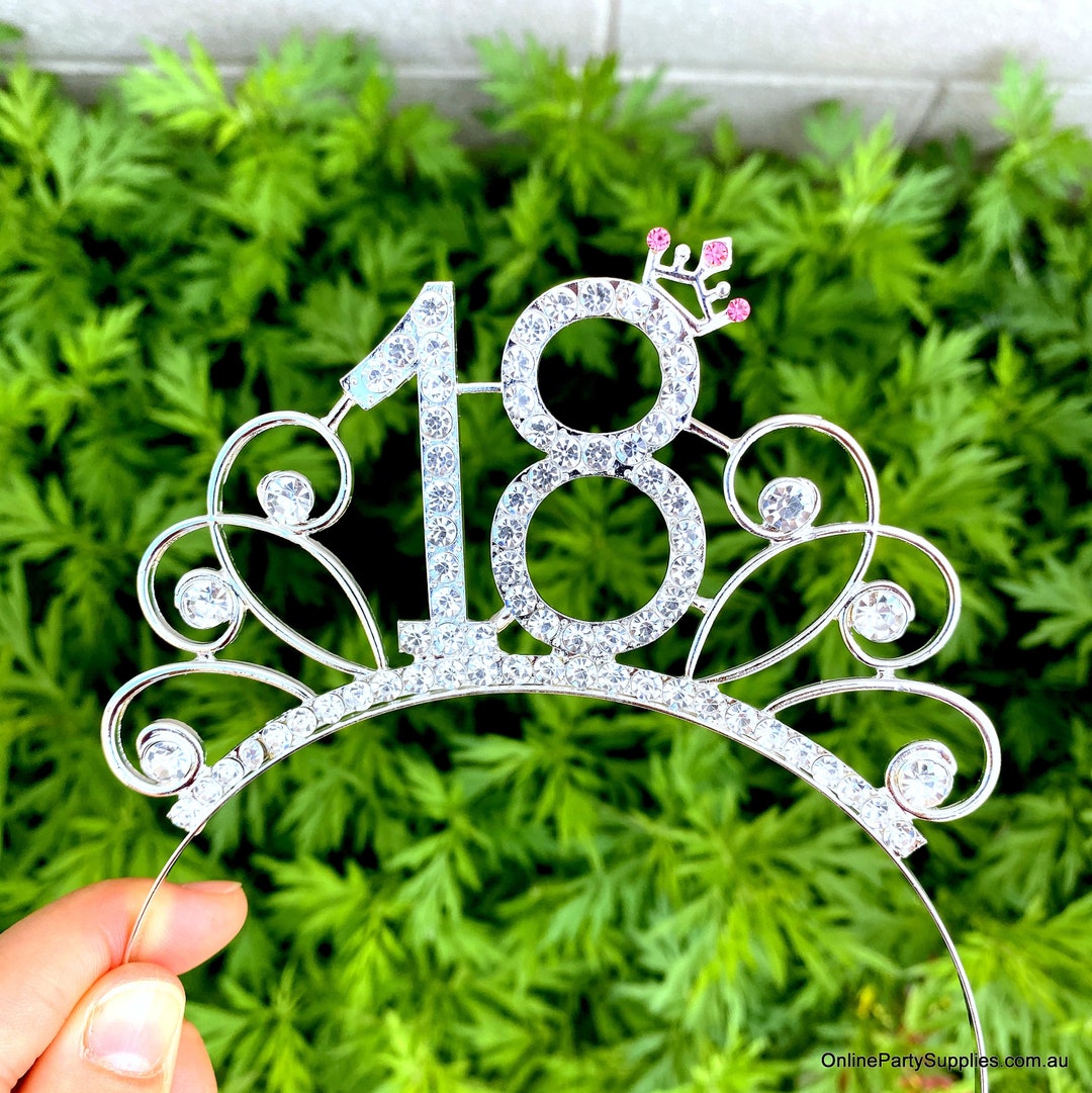 Silver Rhinestone 18 Birthday Tiara, Happy 18th Headband, Princess ...
