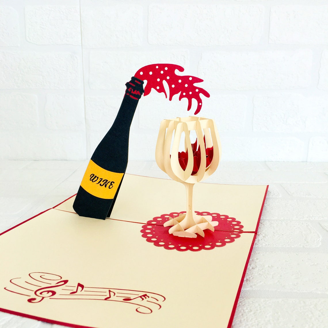 Wine Bottle And Glass Pop Up Card Wine Bottle And Glass 3d Etsy