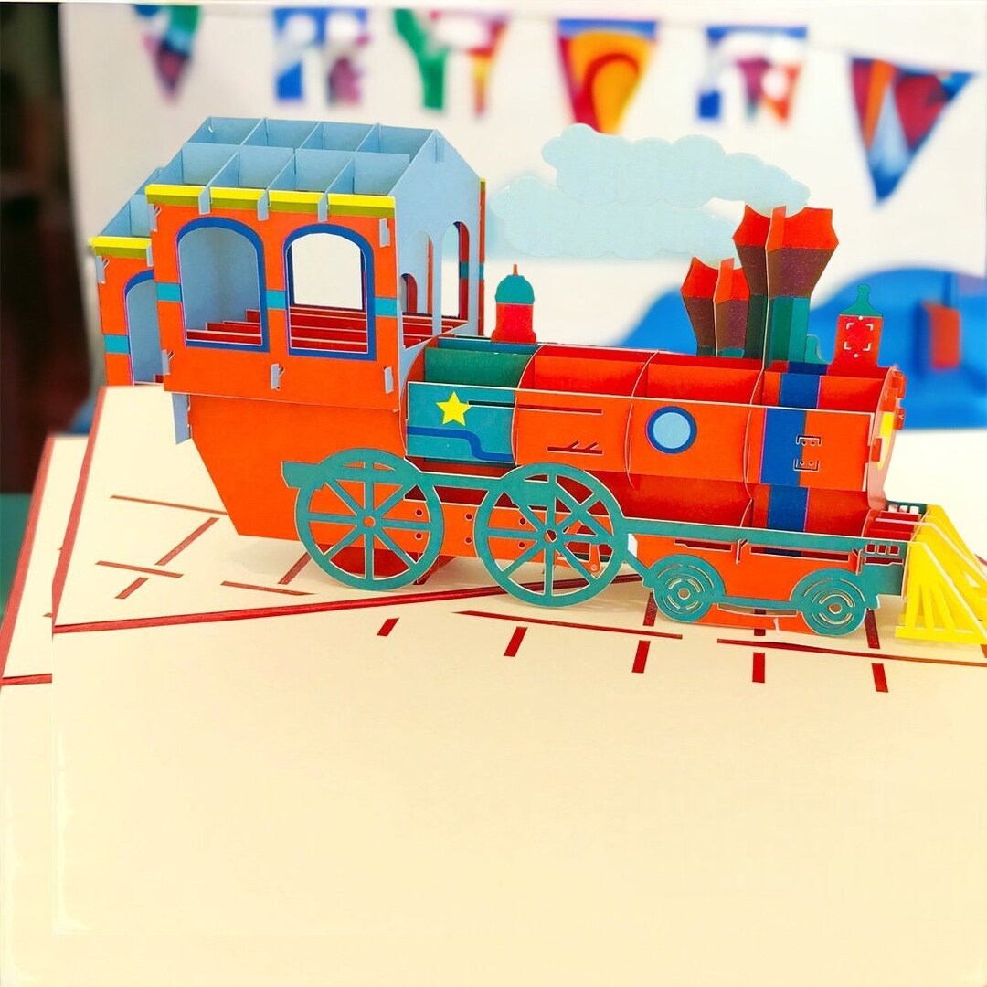 Red Steam Locomotive Pop up Card Pop up Train Card 3D - Etsy