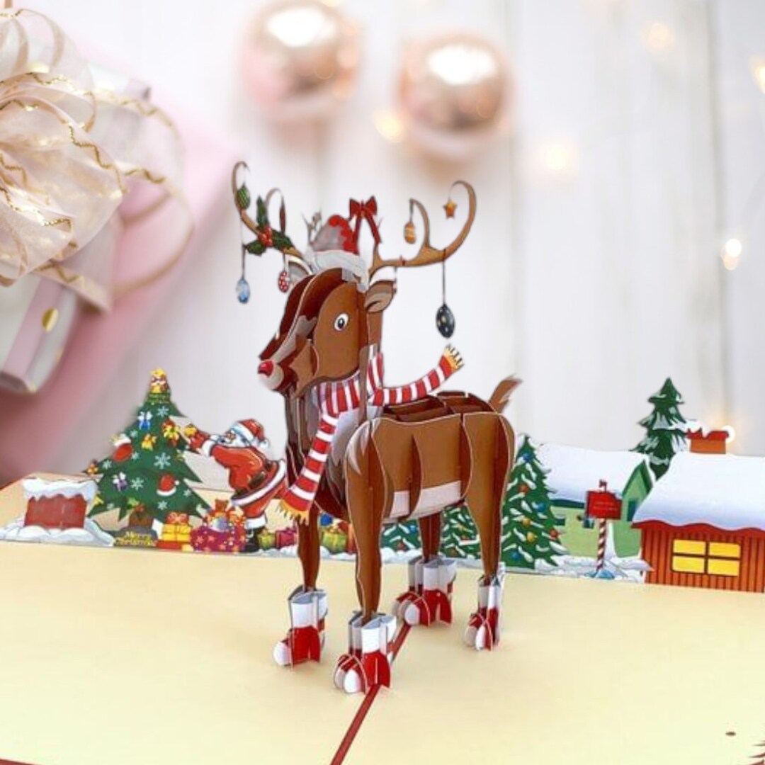 Rudolph the Red-nosed Reindeer Card, Handmade 3D Card, Pop up Christmas ...