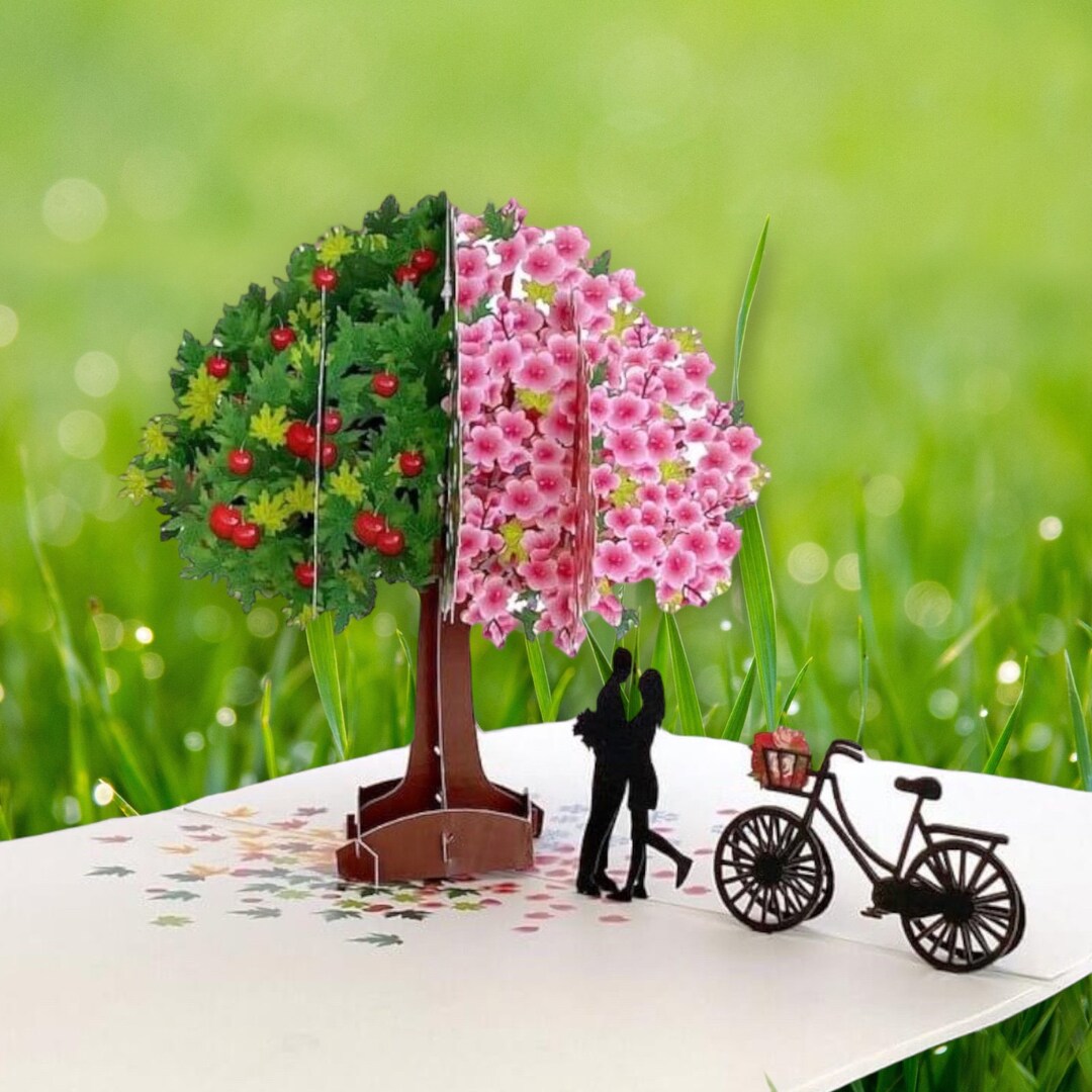 Four Season Couple Kissing Under Tree Pop up Card, Birthday Pop Card ...