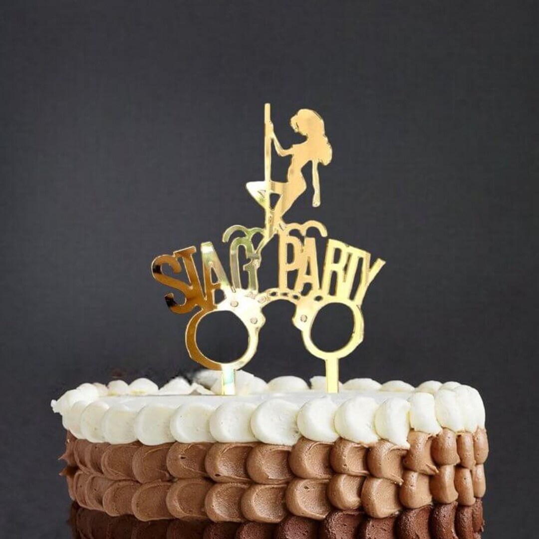 Gold Stag Party Cake Topper, Silhouette Pole Dancer, Handcuffs ...