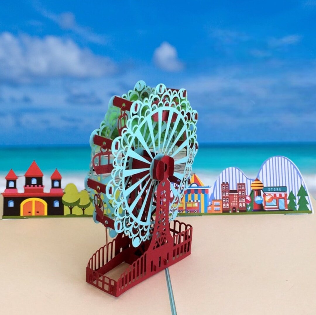 Handmade Turquoise Ferris Wheel on Playground Pop up Greeting Card, Pop ...