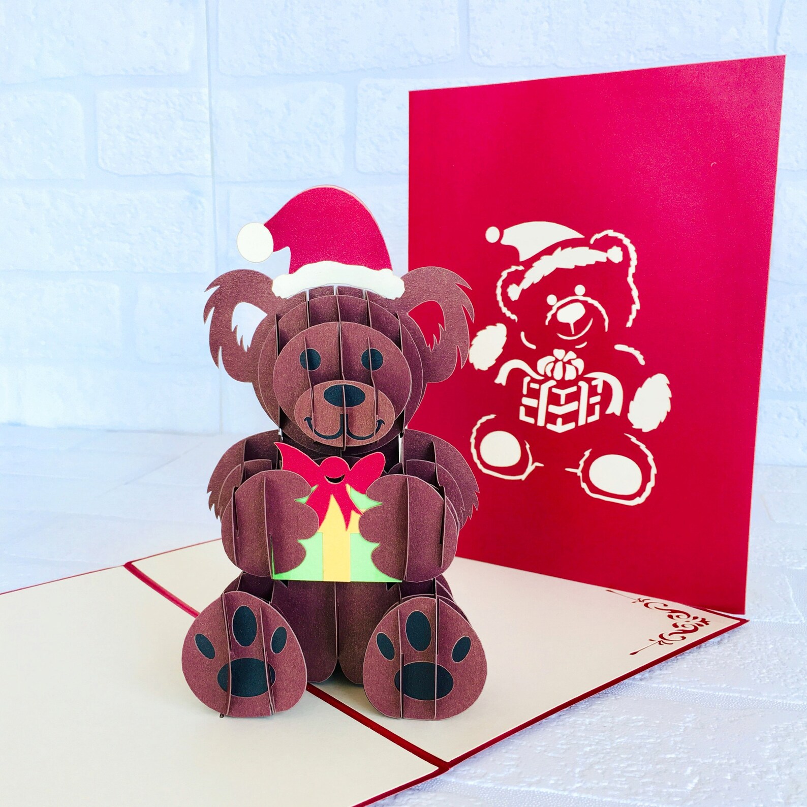 Brown Christmas Teddy Bear 3D Pop up Card Pop up Xmas Card - Etsy