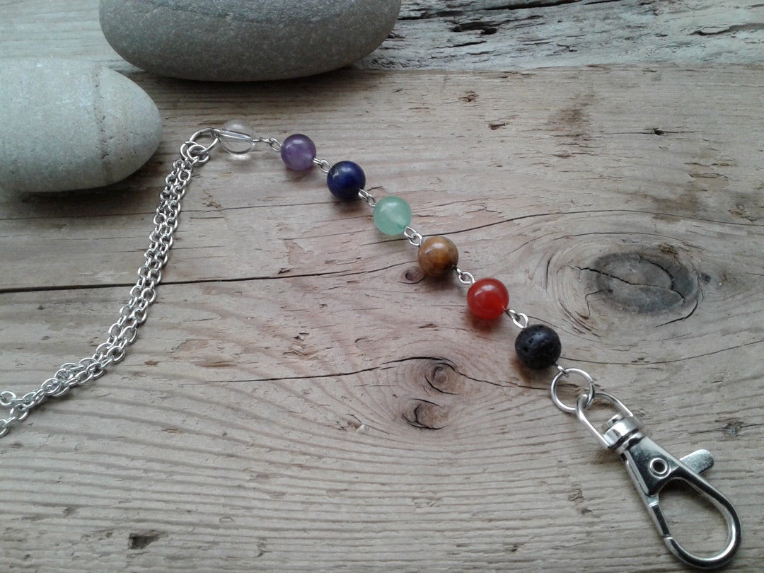7 Chakra Gemstone Lanyard. Office Badge Holder With Genuine Crystal ...