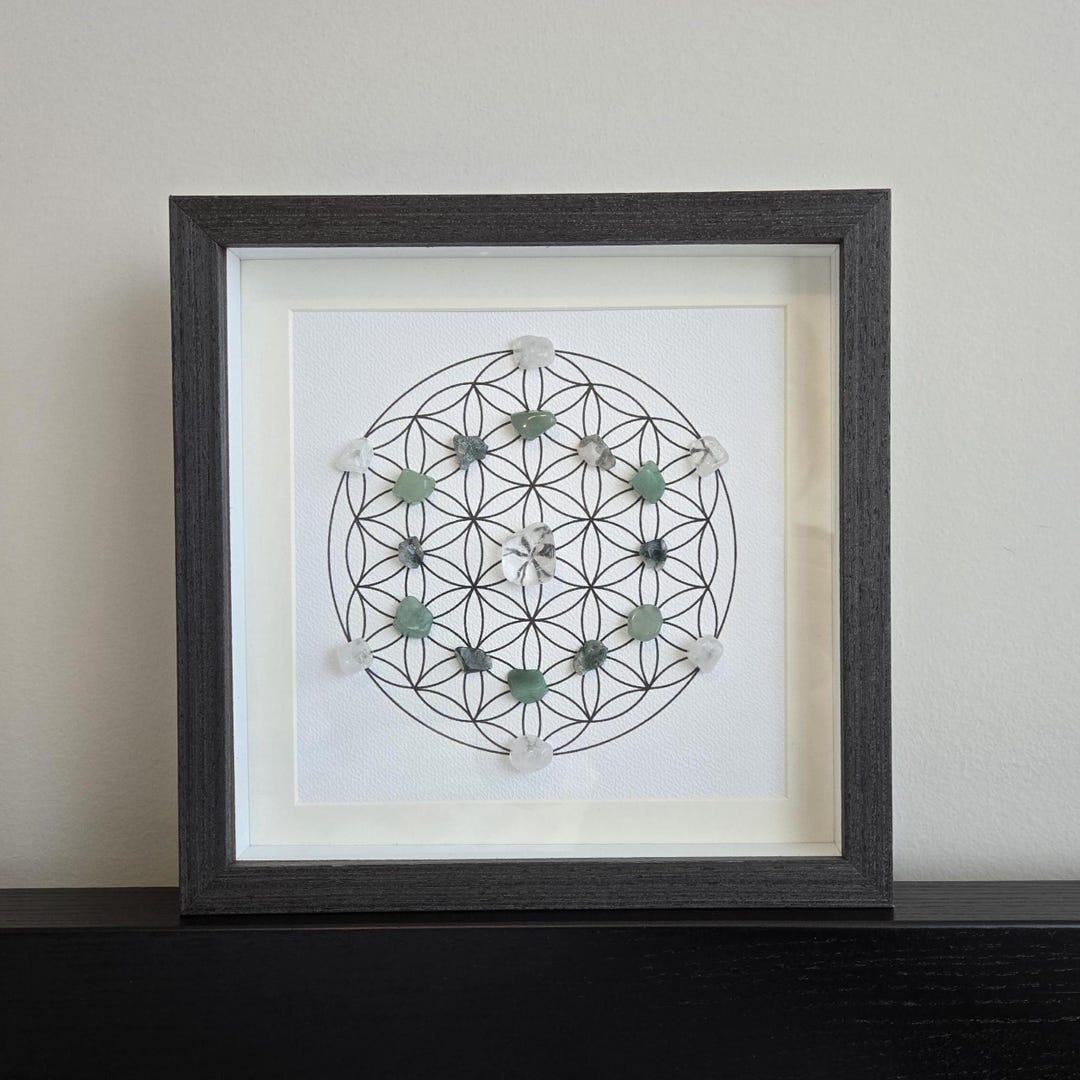 Luck and Prosperity Framed Crystal Grid Art, Modern Interior Decor ...