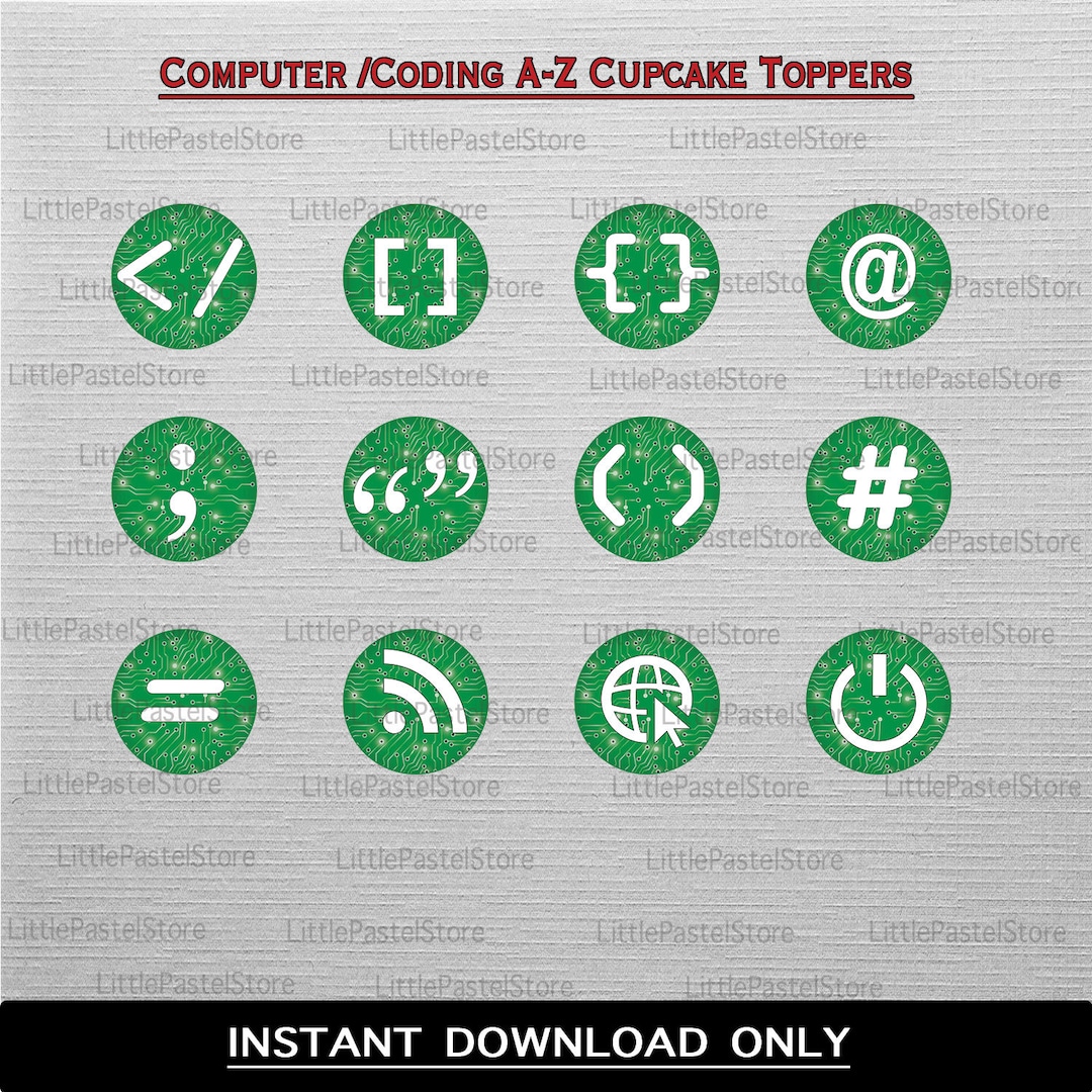 Computer Theme Cupcake Toppers, Coding Theme Party Cupcake Toppers ...