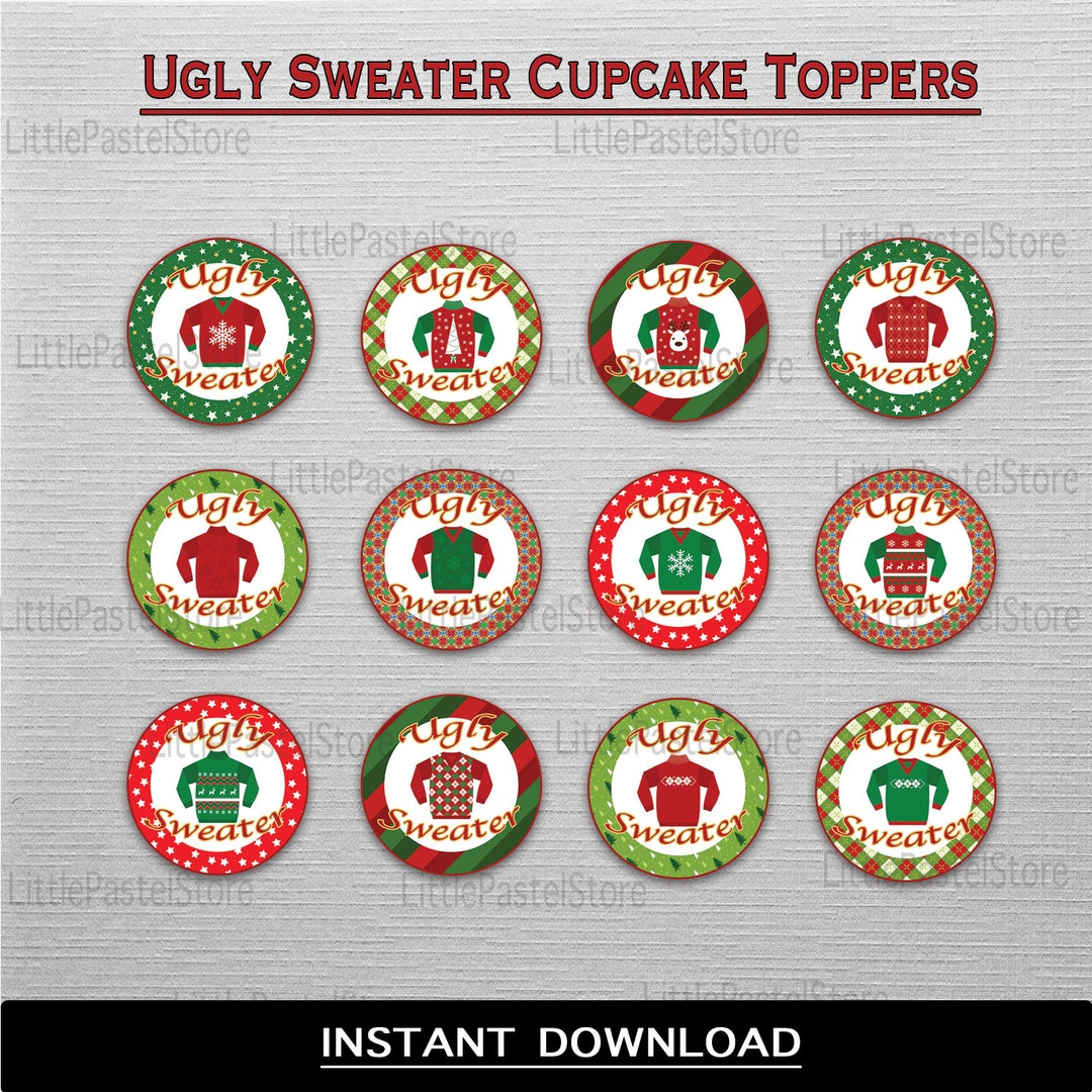Ugly Sweater Party Cupcake Toppers, Christmas Cupcake Toppers - Etsy