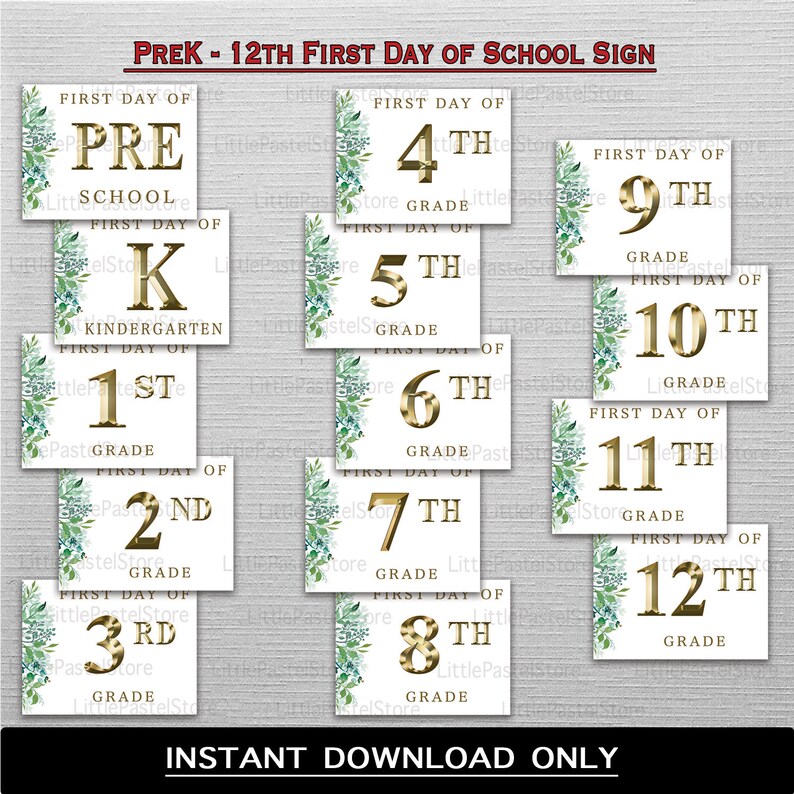 First Day of School Signs, Pre-k to 12 Grade First Day of School Signs ...