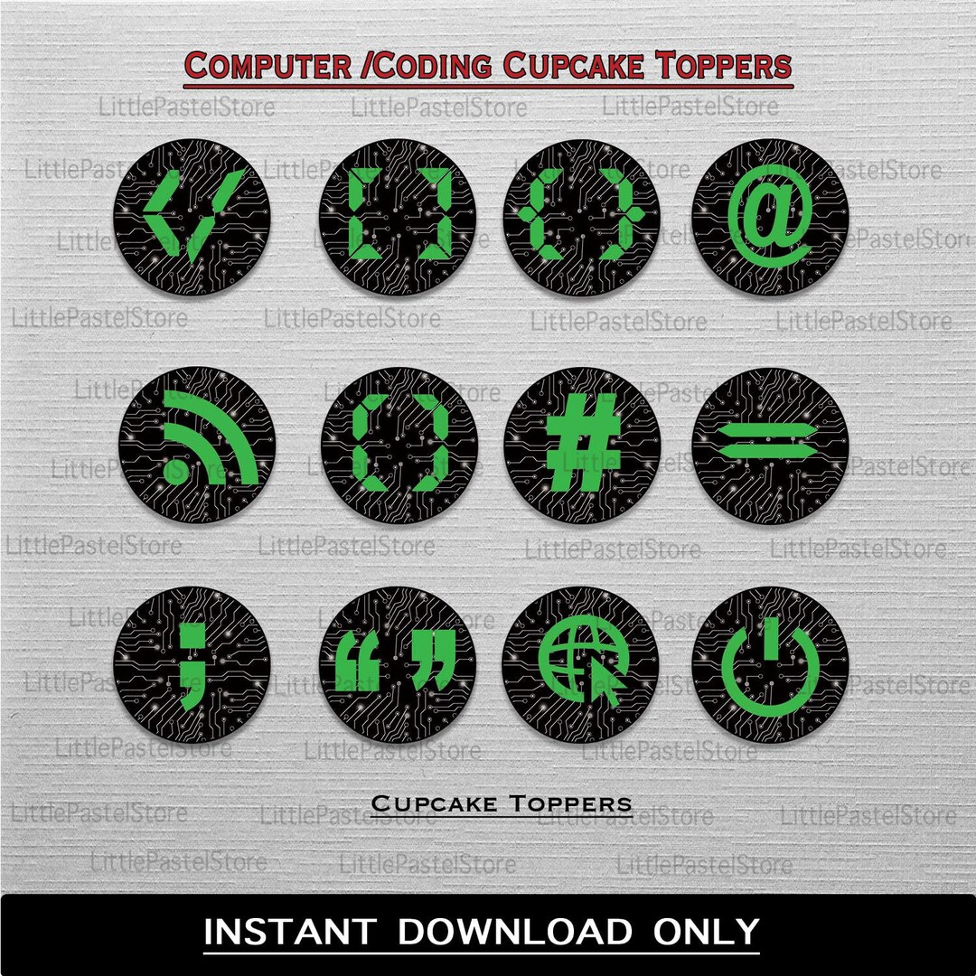 Computer Theme Cupcake Toppers, Coding Theme Party Cupcake Toppers ...