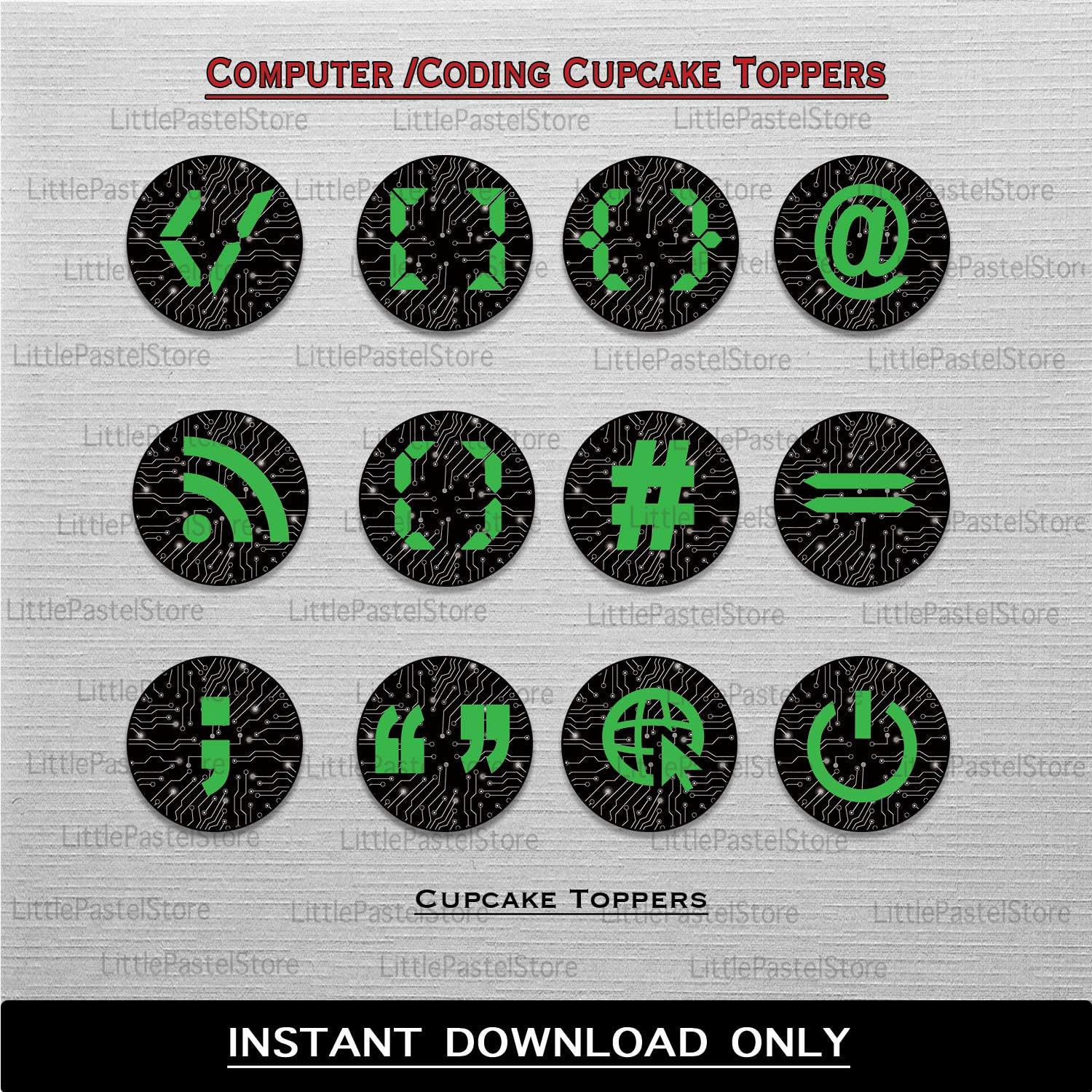 Computer Theme Cupcake Toppers, Coding Theme Party Cupcake Toppers ...