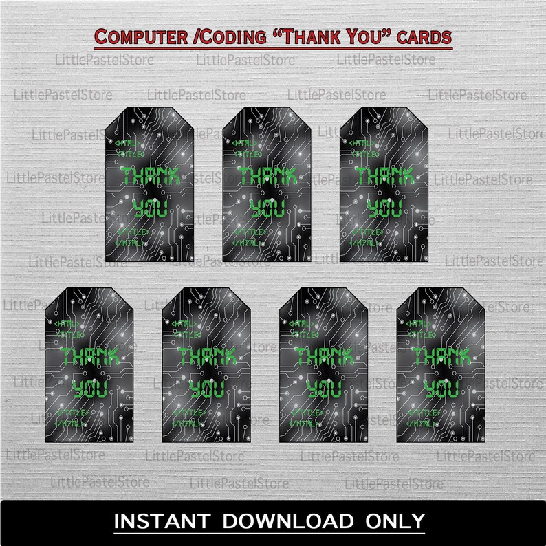 Computer Theme Thank You Card, Coding Theme Party, Programmer Theme ...