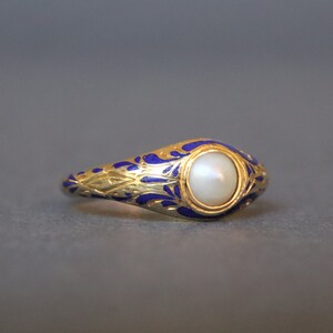 Antique Victorian Era Blue Enamel Pinky Ring With Pearl in 18ct Gold - Etsy