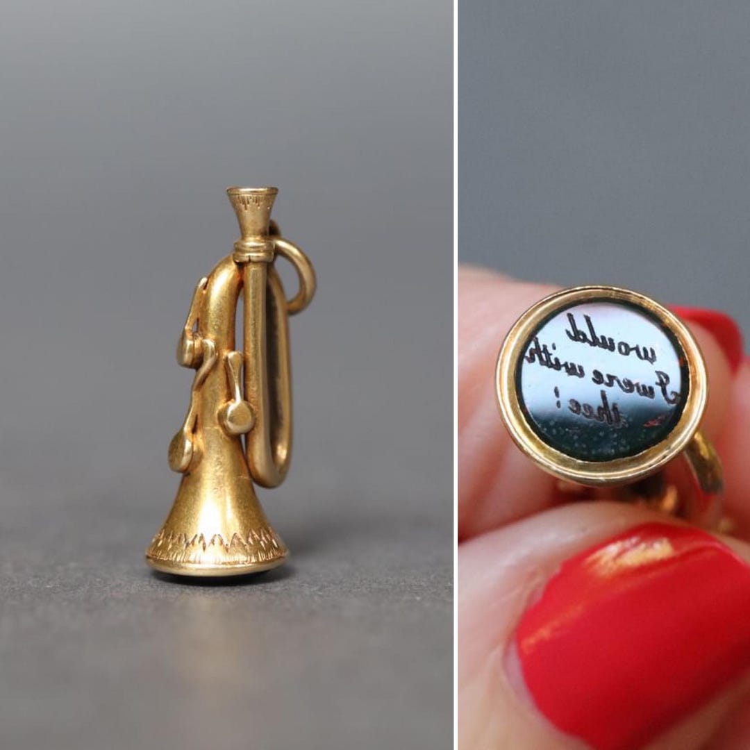 Antique Victorian Era Trumpet Intaglio Seal Fob Charm With Bloodstone ...