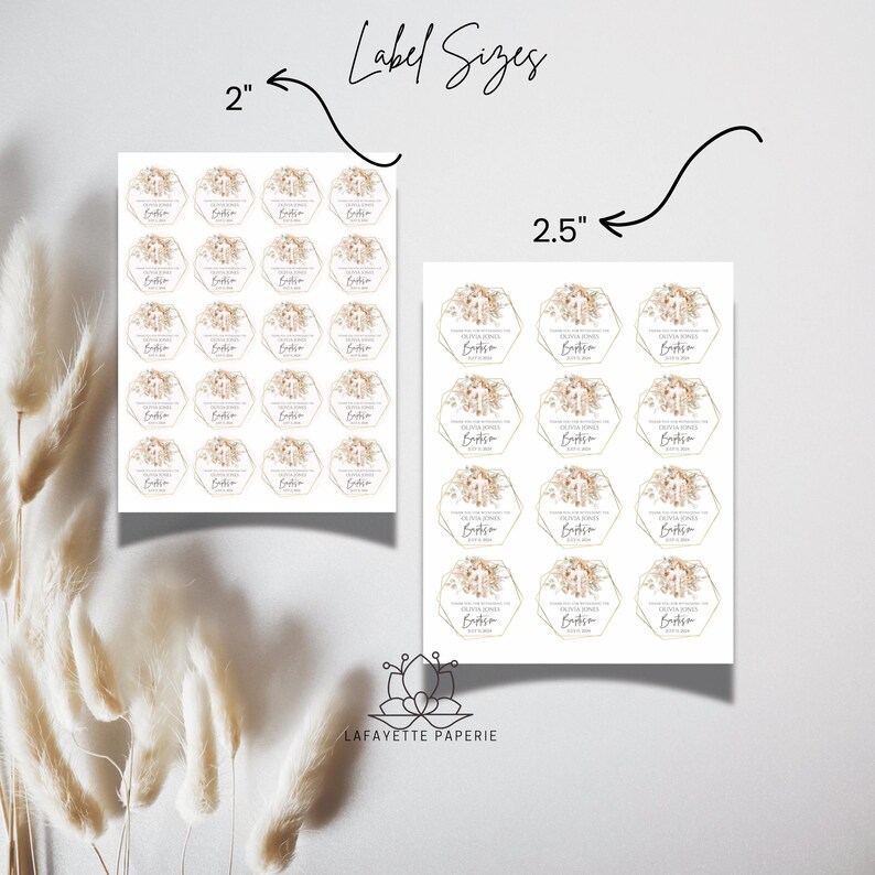 Baptism Label, Thank You Stickers, Boho Sticker, Personalize Label ...