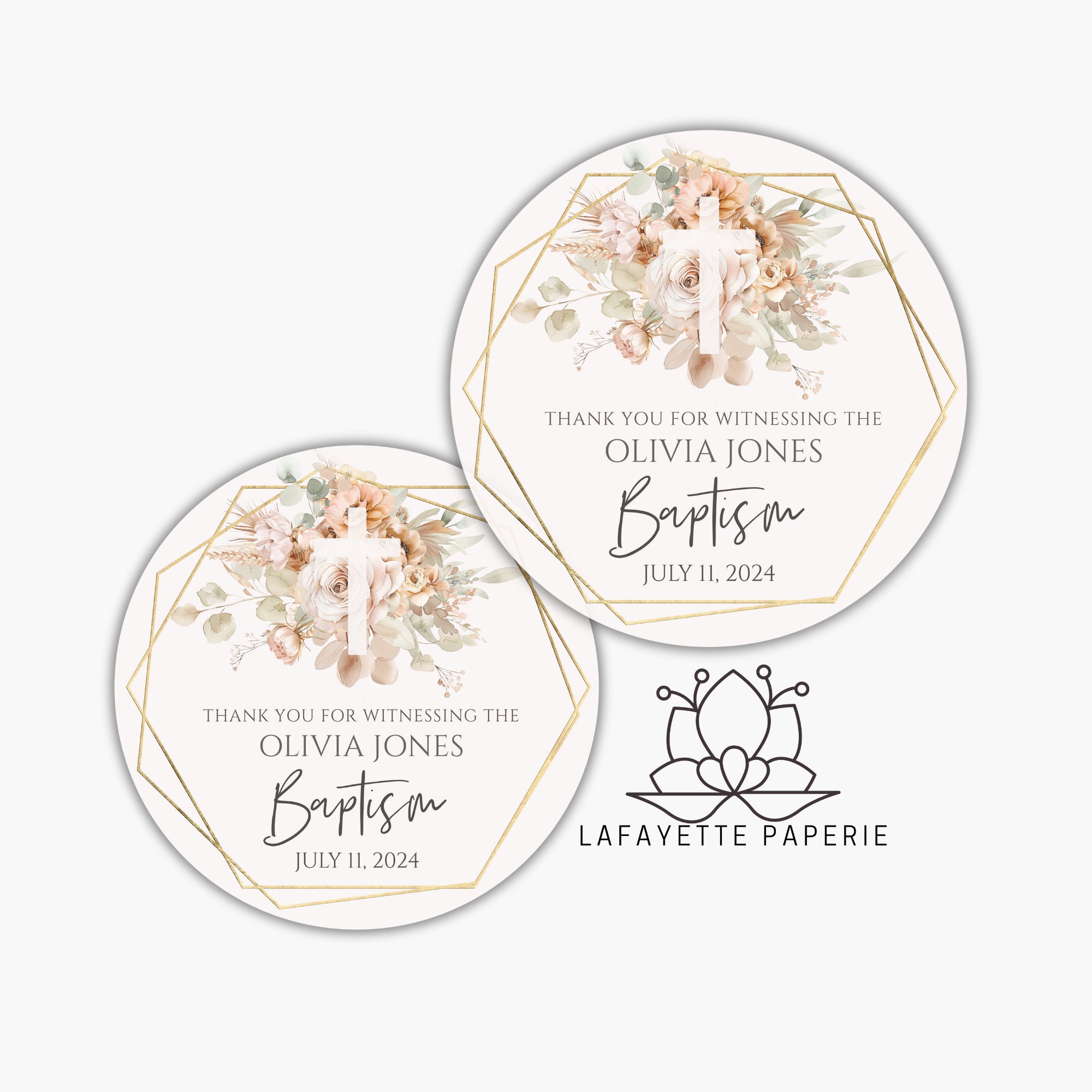 Baptism Label, Thank You Stickers, Boho Sticker, Personalize Label ...