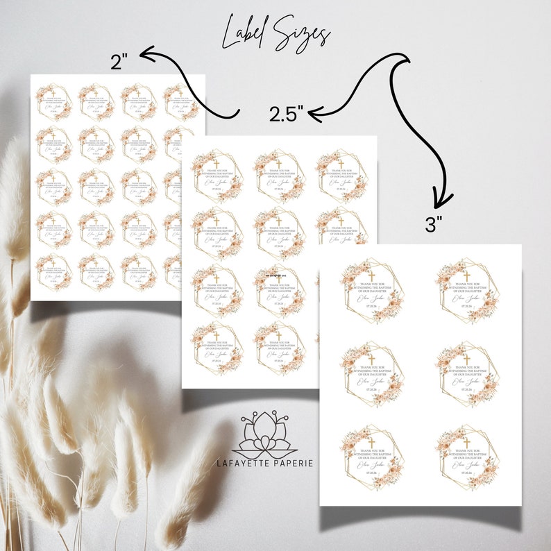 Baptism Label, Thank You Stickers, Boho Sticker, Personalize Label ...