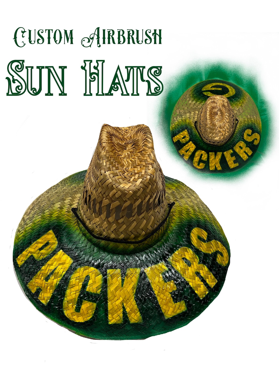 Green Bay Packers Custom Airbrush Sun Hat - Etsy