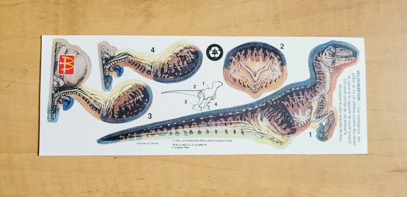 Canada Mcdonald's Jurassic Park 1993 Standee Punch Out Dinosaur ...