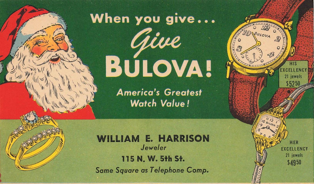 Vintage Christmas Bulova Watches Advertising Postal Card With Santa ...