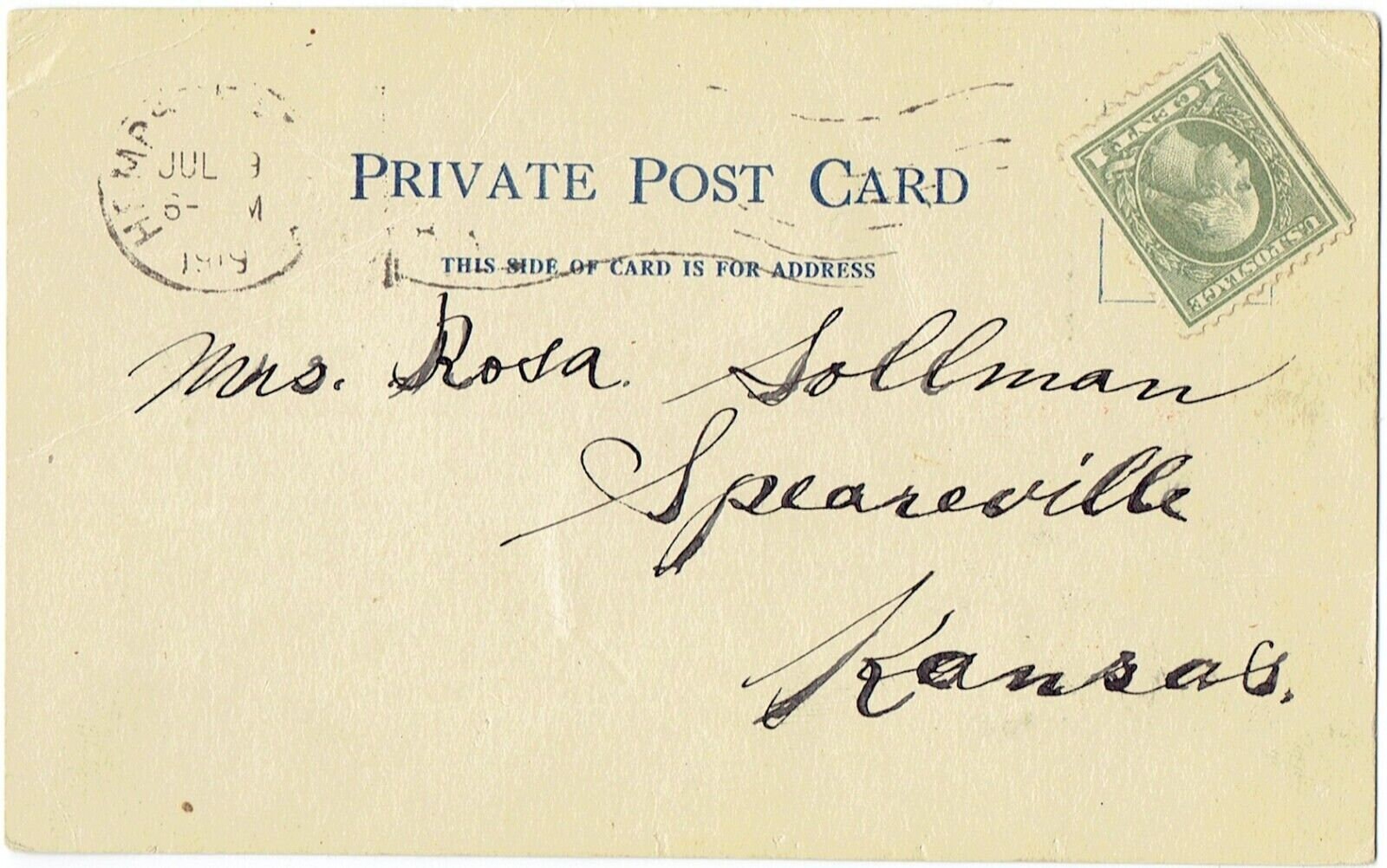 USA Military YMCA Private Postcard Camp Mills New York 1919 Soldier to ...