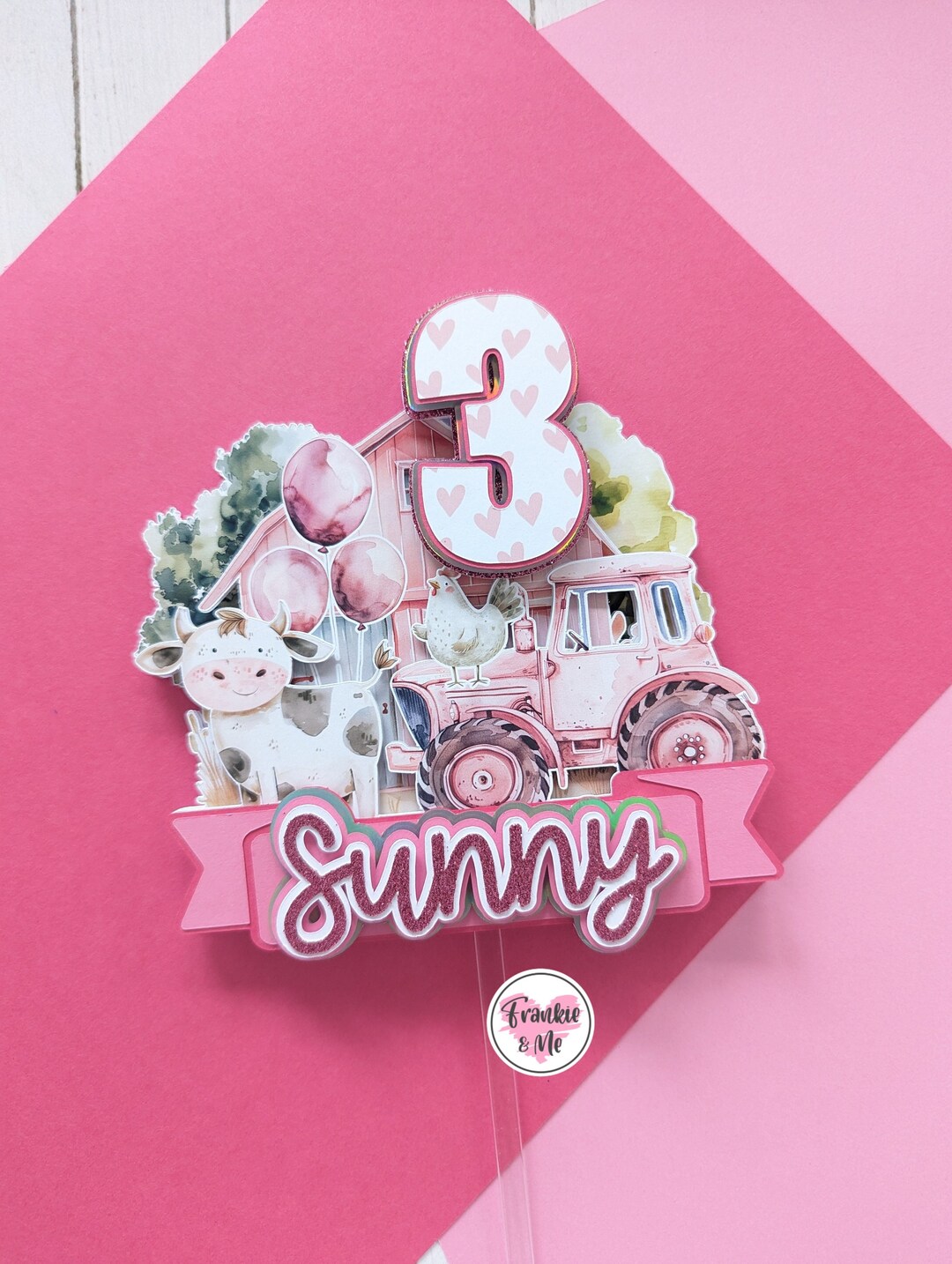 Tractor Cake Topper | Farm Cake Topper | Farm Birthday | Pink Tractor ...