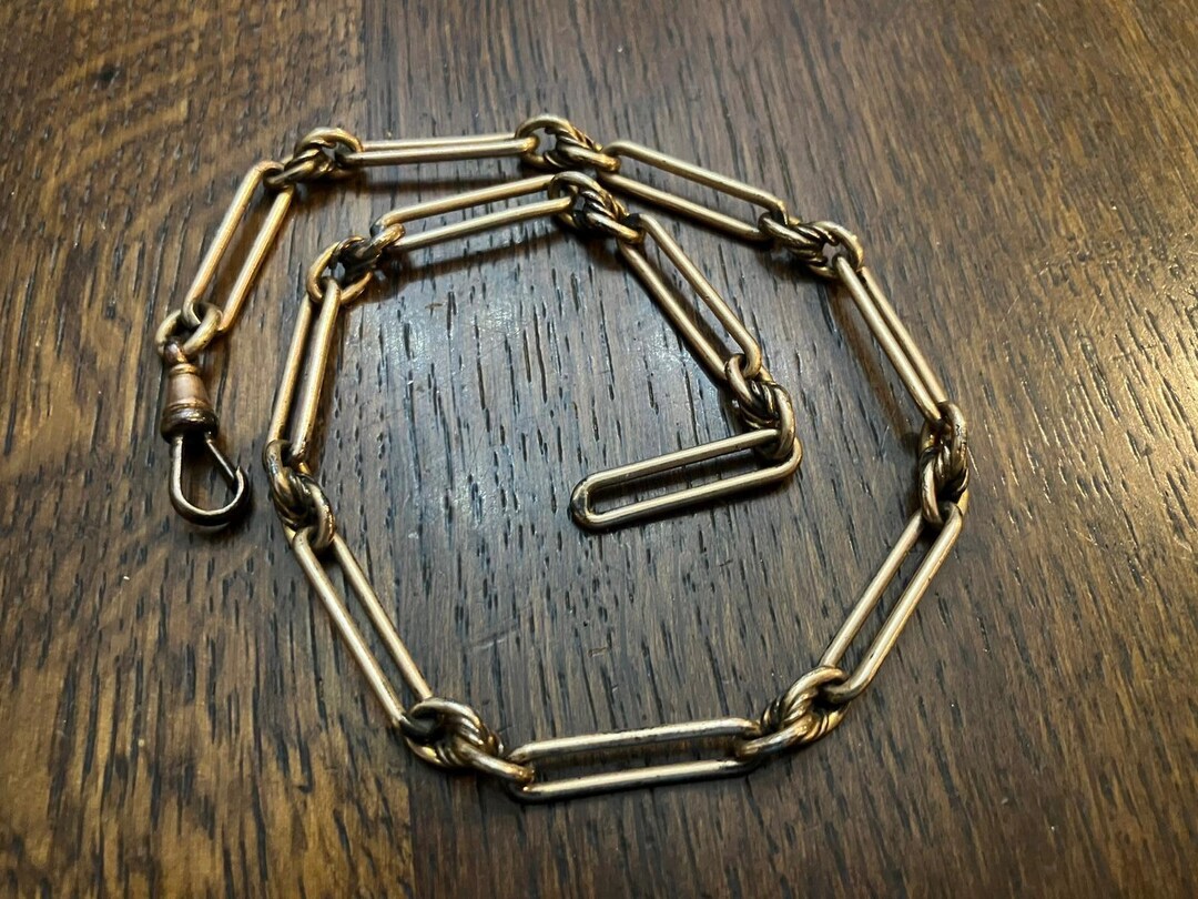 Heavy Antique 9ct Rose Gold Plated Thick Belcher Albert Chain / Pocket ...