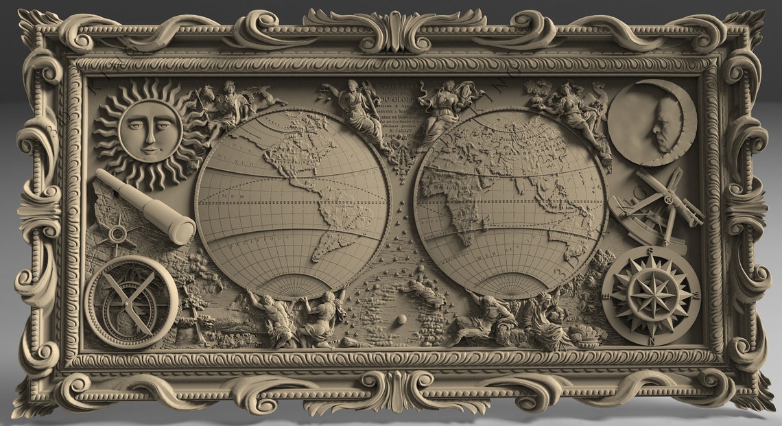 3D STL Models Panel Relief Map of The World 2 for CNC Router | Etsy