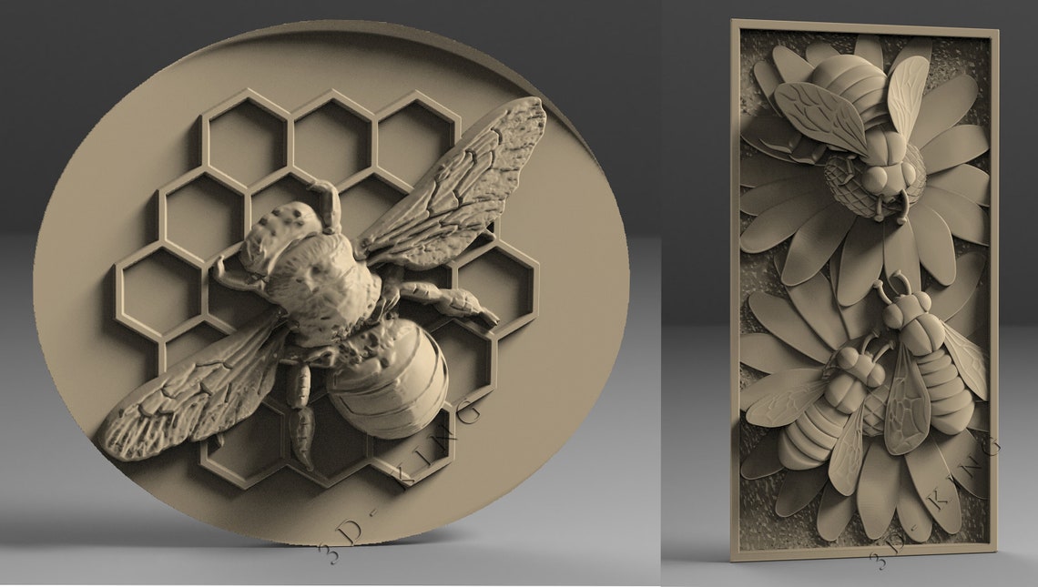2 Pcs 3D STL Model Relief Bees Insects for CNC Router Aspire | Etsy