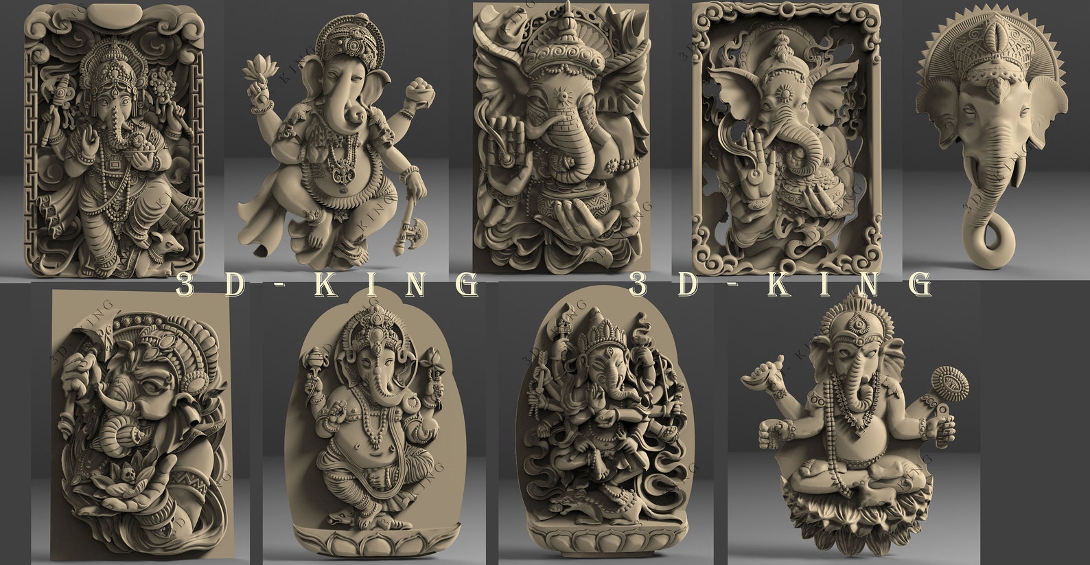 9 Pcs 3d Stl Model God Ganesha Reliefs Theme For Cnc Router Etsy