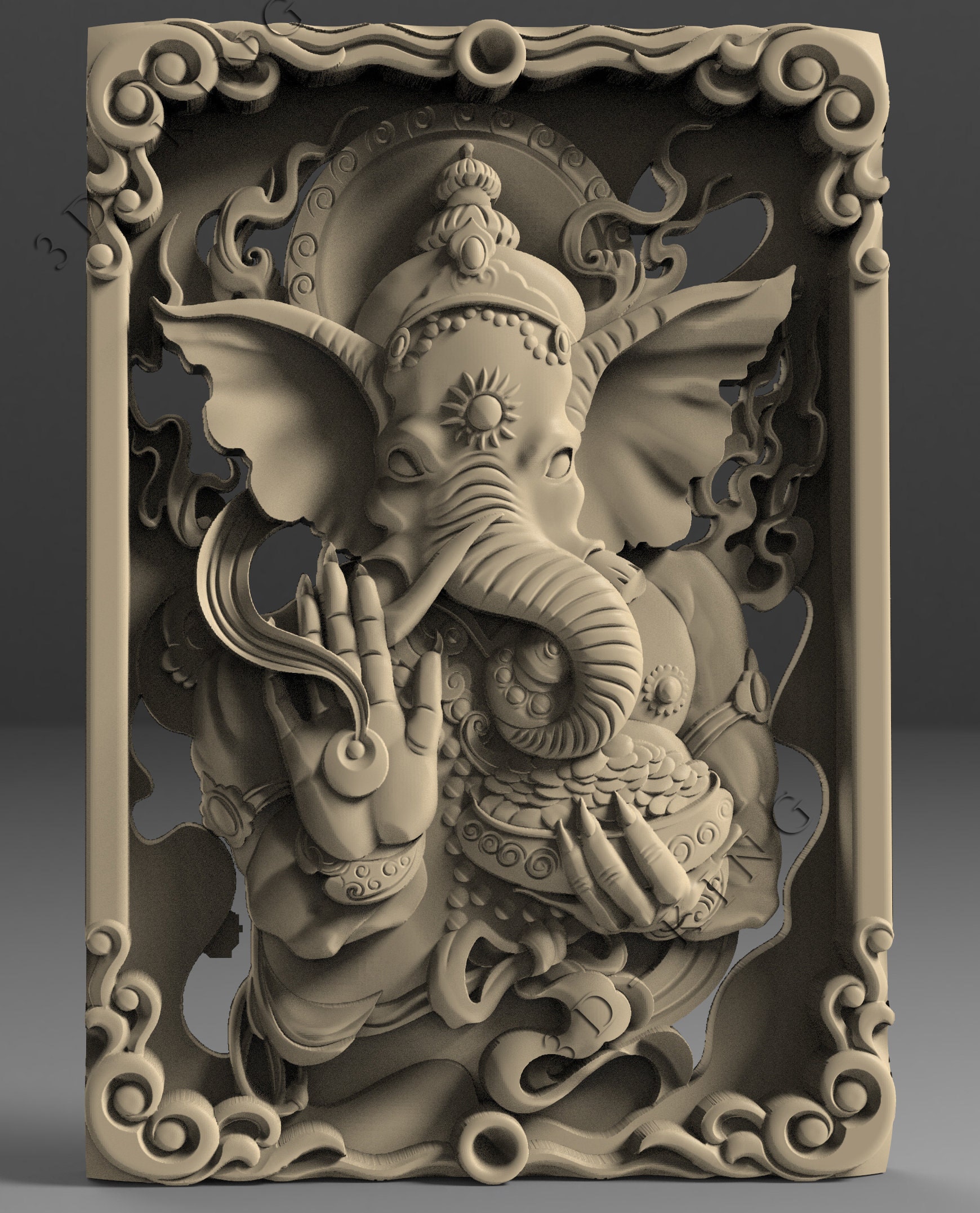 3d Stl Model God Ganesha Relief 2 For Cnc Router Aspire Etsy