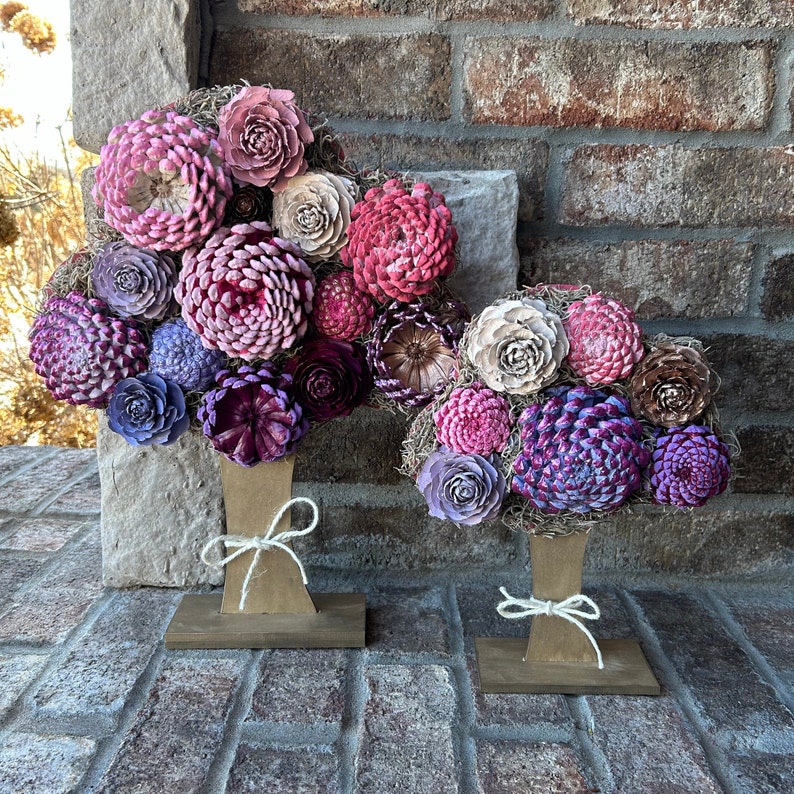 Pine Cone Succulent Spring Tree: Hand-painted Wood Succulent Flower ...