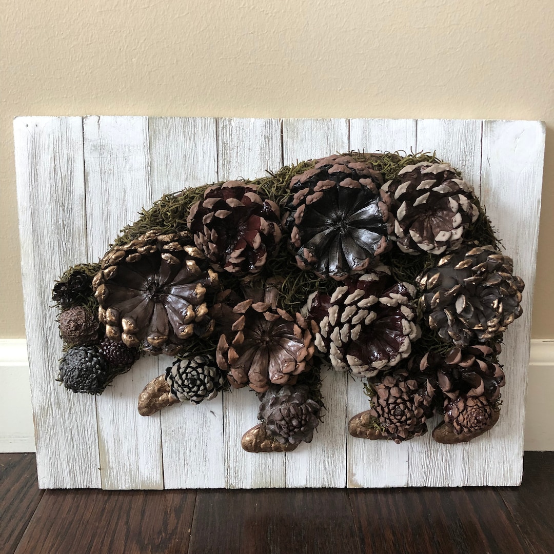 Pine Cone Bear, Hand Painted Vertical Succulent Garden, Pine Cone ...