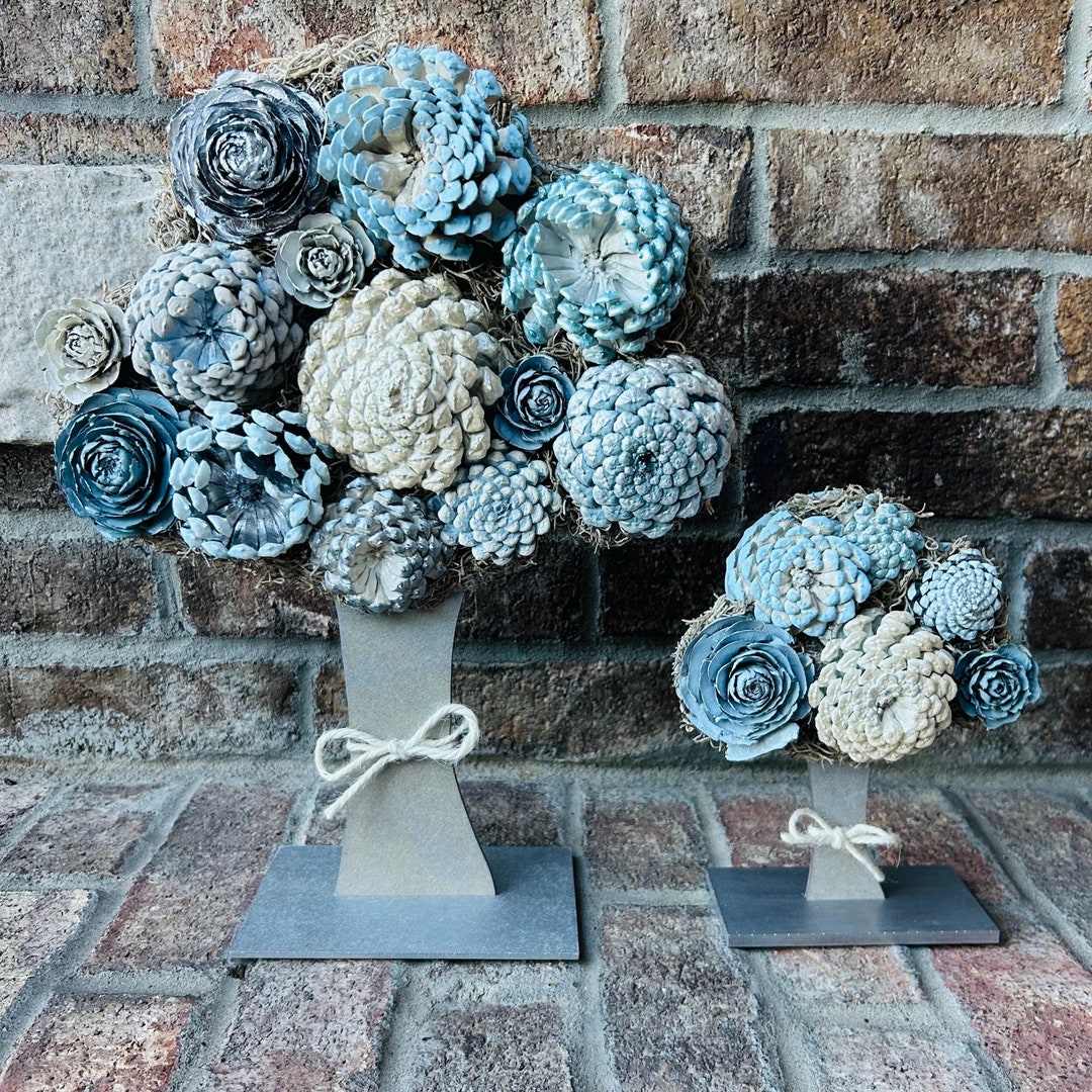 Winter Trees: Pine Cone Succulent Vertical Garden Art, Snowy Icy ...
