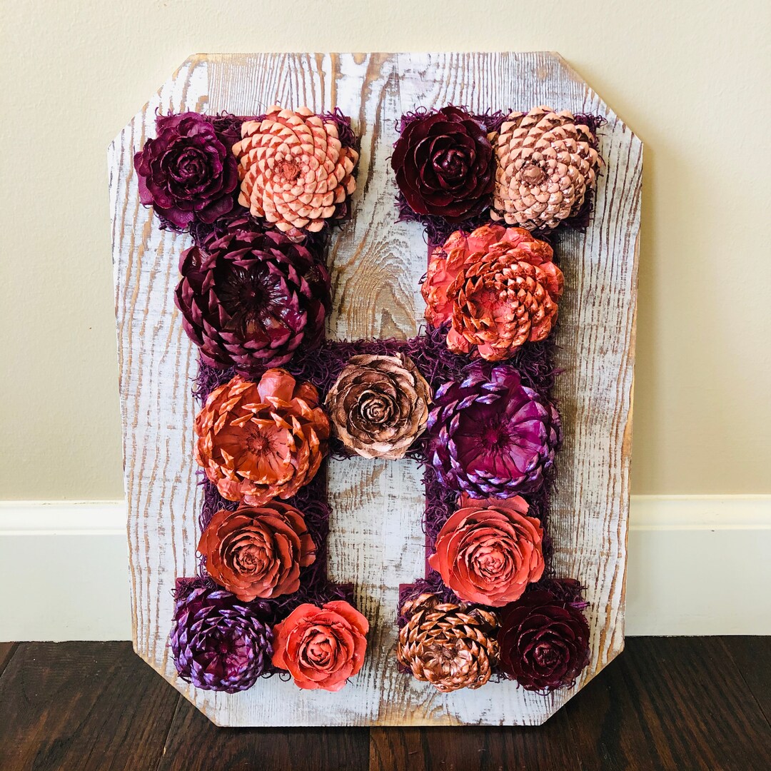 Large Alphabet Letter Vertical Succulent Pine Cone Garden, Custom Wood ...